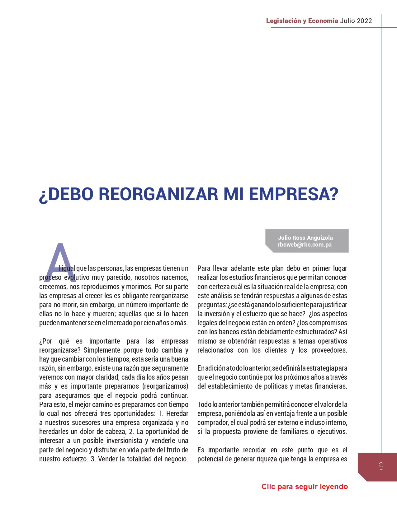 ¿DEBO REORGANIZAR MI EMPRESA?